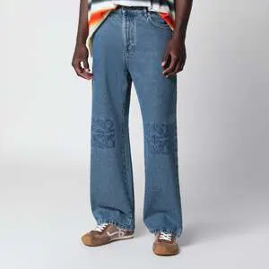 Loewe Baggy Anagram Embroidered Jeans In Washed Cotton Denim