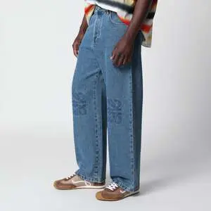 Loewe Baggy Anagram Embroidered Jeans In Washed Cotton Denim