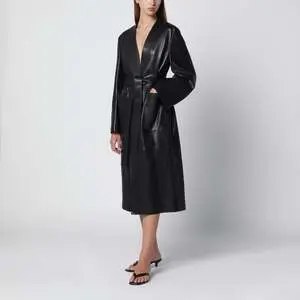 Nour Hammour Ruelle Belted Leather Coat - Black