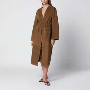 Nour Hammour Suede Leather Belted Coat - Brown