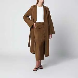 Nour Hammour Suede Leather Belted Coat
