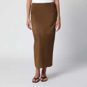 Nour Hammour Suede Maxi Skirt With Back Zip And Rear Slit - Brown