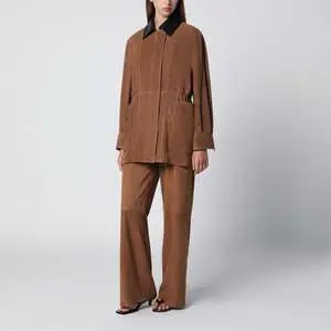 Nour Hammour Suede Wide-leg Trousers - Brown