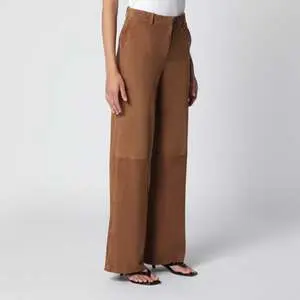 Nour Hammour Suede Wide-leg Trousers - Brown