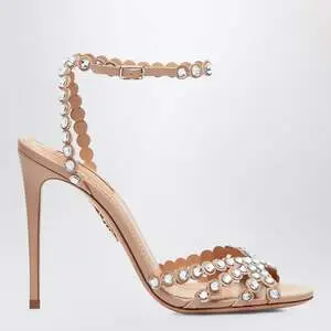 AQUAZZURA Tequila Sandal Crystal Nappa Sandals In Daisy Yellow - Pink
