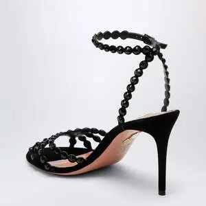 AQUAZZURA Tequila Embellished Suede Stiletto Sandals - Black