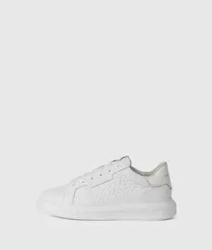 Karl Lagerfeld Monogram Embossed Tumbled Leather Lace-up Sneakers - White
