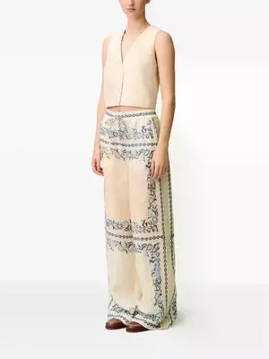 Claudie Pierlot Floral Print Linen Trousers - Neutrals