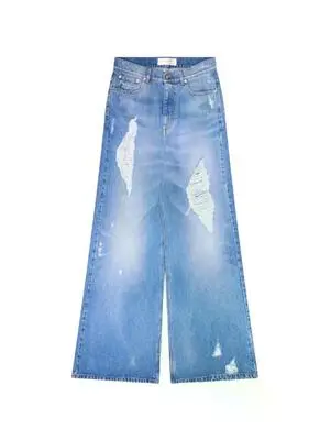 Matieres Fecales Distressed Wide-leg Jeans - Blue
