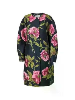 Carolina Herrera Peony Jacquard Cocoon Coat - Blue