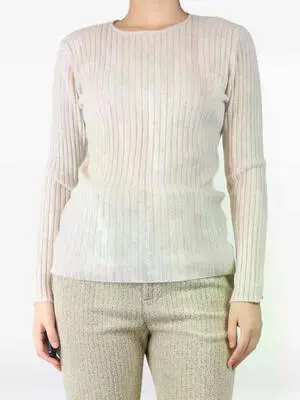 ALLUDE Ribbed Cashmere Crew Neck Sweater - Neutrals