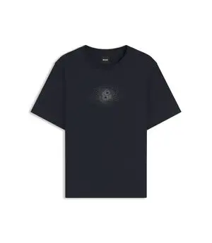 BOSS Regular-fit Cotton T-shirt With Double-b Monogram Embroidery - Dark Blue