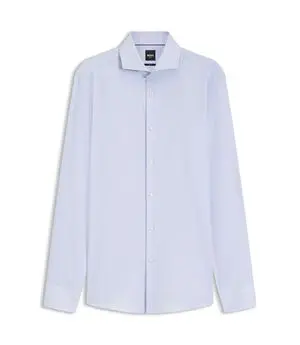BOSS Slim-fit Cotton Shirt With Spread Collar - Light Blue