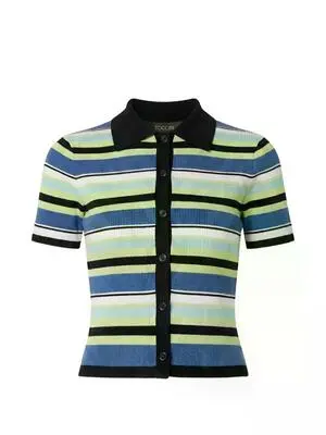 TOCCIN Shae Striped Ribbed-knit Polo Shirt - Blue
