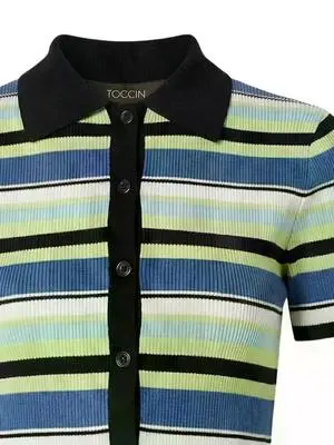 TOCCIN Shae Striped Ribbed-knit Polo Shirt