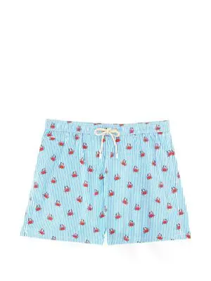 MC2 SAINT BARTH Striped Swim Shorts With Crab Print - Blue