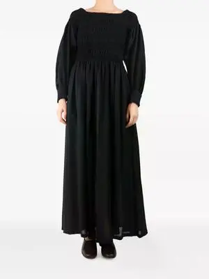Max Mara Shirred Long-sleeved Maxi Dress - Black