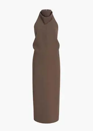 Khaite Roxanne Leather Halterneck Maxi Dress - Clove