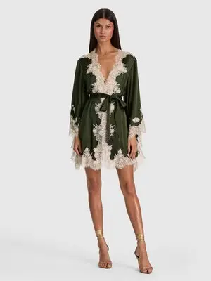 Alice + Olivia Drea Lace Robe - Dark Fern
