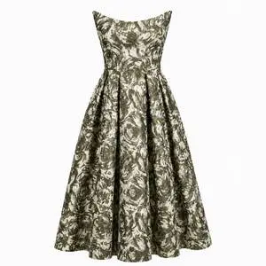 SARVIN Tala Corset Midi Dress In Gold Floral Jacquard - Yellow