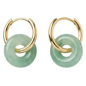 SEREE Marlo Jade Stone Hoop Earrings - Green