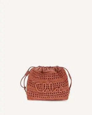 Chloé Raffia Drawstring Shoulder Bag - Red