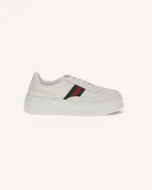 Gucci Oversized Sole Leather Sneakers With Web Detail