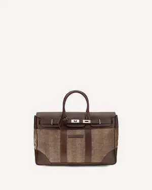 Brunello Cucinelli Travel Bag In Leather And Fabric - Brown