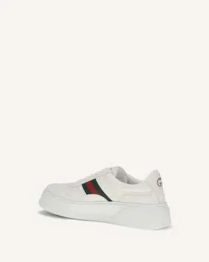 Gucci Oversized Sole Leather Sneakers With Web Detail