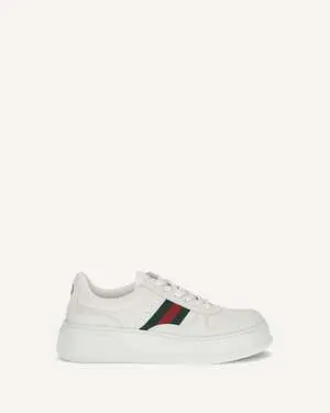 Gucci Oversized Sole Leather Sneakers With Web Detail