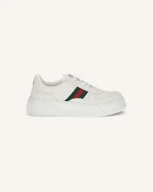 Gucci Oversized Sole Leather Sneakers With Web Detail