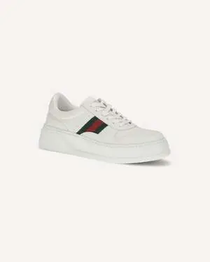 Gucci Oversized Sole Leather Sneakers With Web Detail