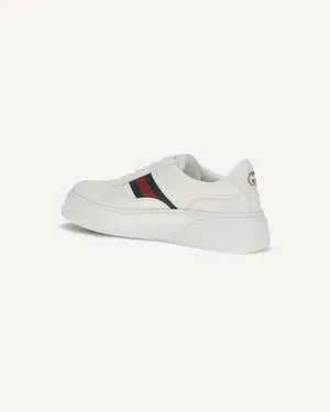Gucci Oversized Sole Leather Sneakers With Web Detail