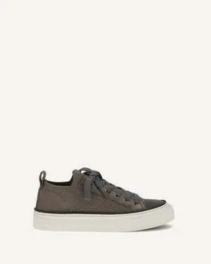 Brunello Cucinelli Cotton Knit And Suede Sneakers With Jewel Embellishments - Brown