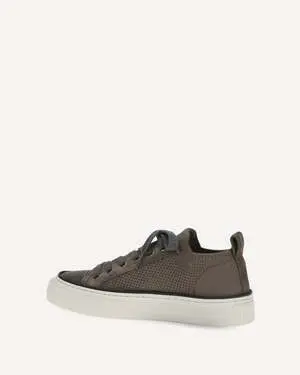 Brunello Cucinelli Cotton Knit And Suede Sneakers With Jewel Embellishments