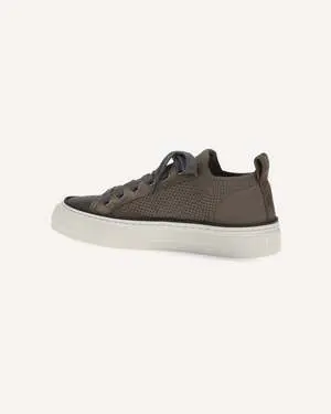Brunello Cucinelli Cotton Knit And Suede Sneakers With Jewel Embellishments