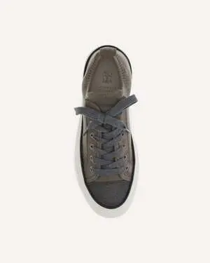 Brunello Cucinelli Cotton Knit And Suede Sneakers With Jewel Embellishments