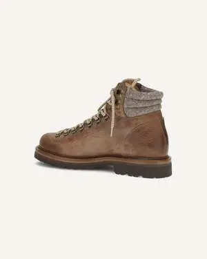 Brunello Cucinelli Leather Mountain Boots With Wool And Cashmere Inserts - Brown