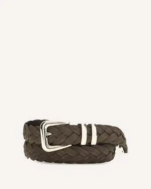 Brunello Cucinelli Woven Leather Belt With Metal Buckle - Brown