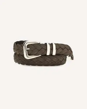 Brunello Cucinelli Woven Leather Belt With Metal Buckle