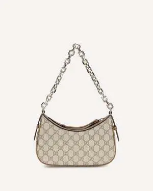 Gucci Small Gg Monogram Shoulder Bag With Chain Strap - Beige