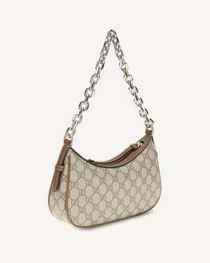 Gucci Small Gg Monogram Shoulder Bag With Chain Strap - Beige