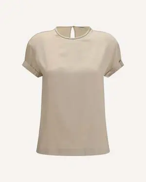 Brunello Cucinelli Silk Blouse With Monili Chain - Beige
