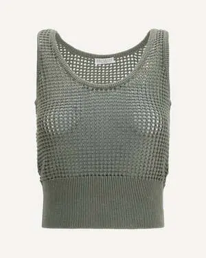 Brunello Cucinelli Perforated Sequin Tank Top Feale - Khaki