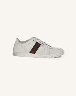Gucci Stretch Leather Lace-up Sneakers With Web Detail - White