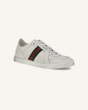 Gucci Stretch Leather Lace-up Sneakers With Web Detail - White