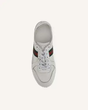 Gucci Stretch Leather Lace-up Sneakers With Web Detail - White