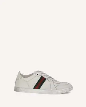 Gucci Stretch Leather Lace-up Sneakers With Web Detail