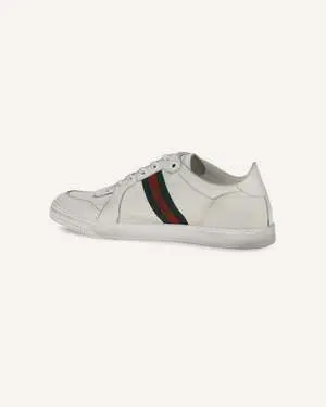 Gucci Stretch Leather Lace-up Sneakers With Web Detail