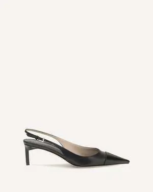 TOM FORD Leather Slingback Pumps With Gold Tone T Logo - Black